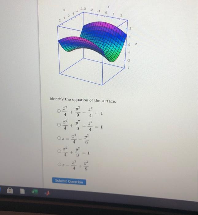 Solved 2 २ 10721 2 3 Identify the equation of the surface. o | Chegg.com
