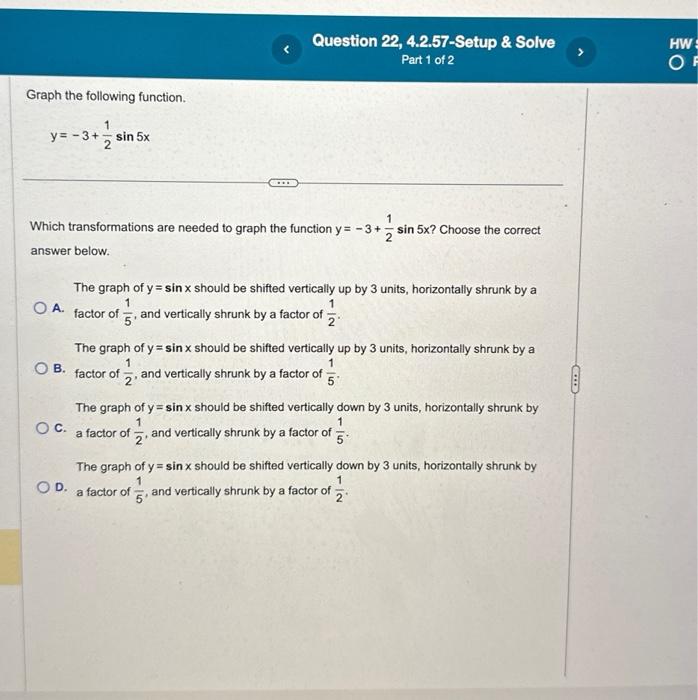 Solved Graph the following function. y=−3+21sin5x Which | Chegg.com