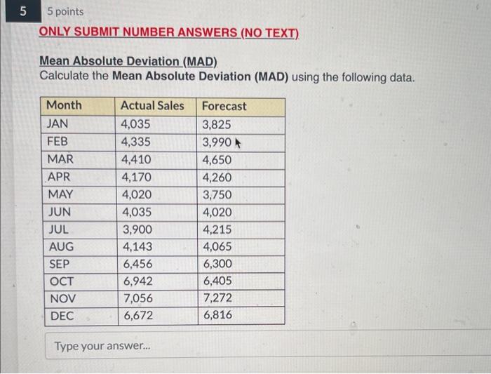 Solved Mean Absolute Deviation Mad Calculate The Mean