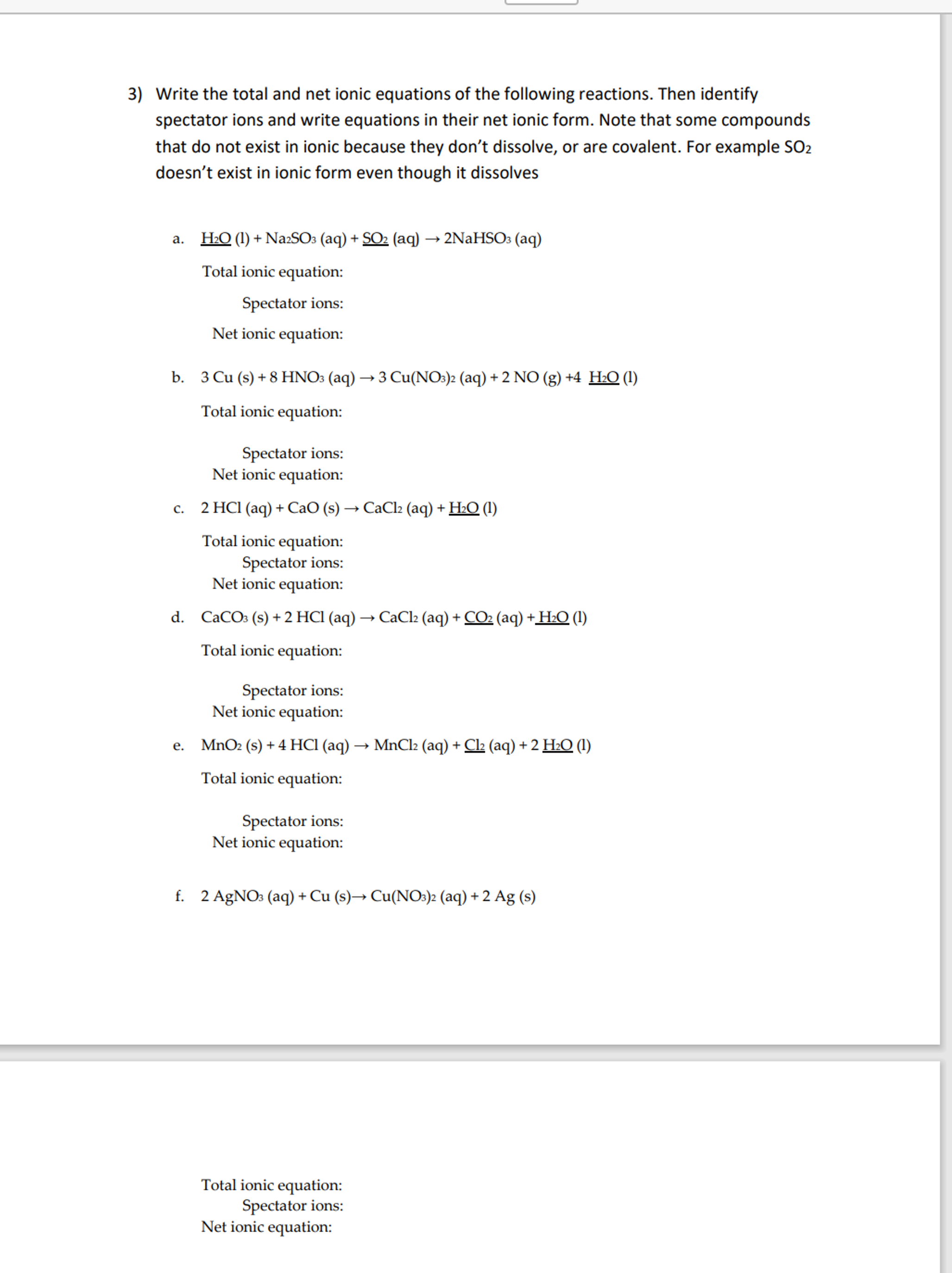 Solved Write the total and net ionic equations of the | Chegg.com