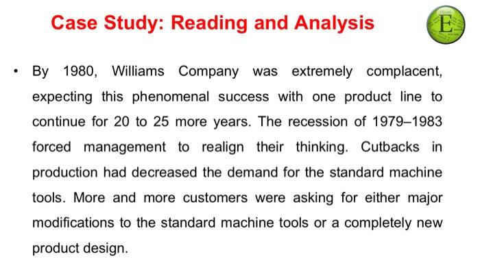Solved WILLIAMS MACHINE TOOL COMPANY For 75 years, the | Chegg.com