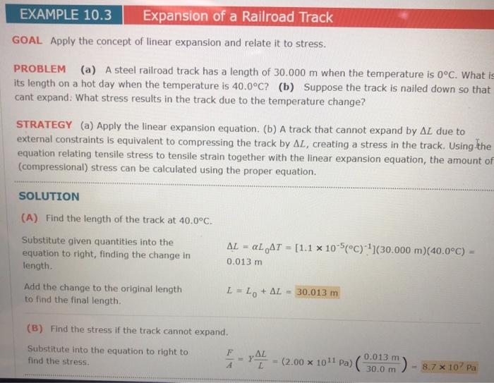 Solved EXAMPLE 10.3 Expansion of a Railroad Track GOAL Apply | Chegg.com