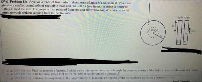 Solved (5\%) Problem 13: A yo-yo is made of two uniform | Chegg.com