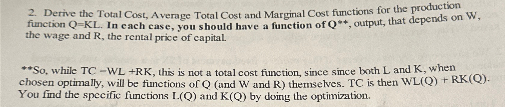 Solved Derive the Total Cost, Average Total Cost and | Chegg.com