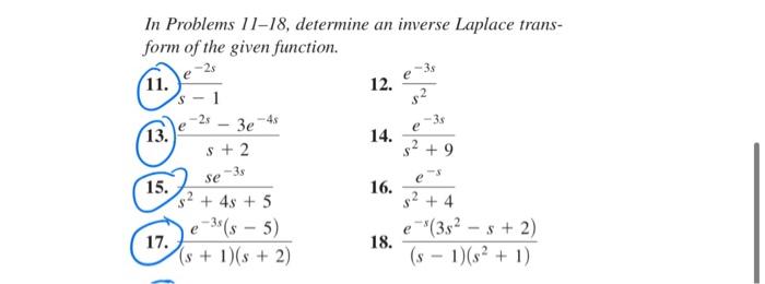 Solved In Problems 11-18, determine an inverse Laplace | Chegg.com