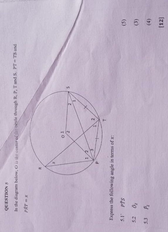 Solved QUESTION 5In the diagram below, O ﻿is the center of | Chegg.com