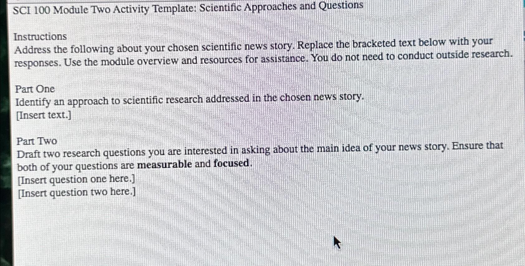 Solved SCI 100 ﻿Module Two Activity Template: Scientific | Chegg.com
