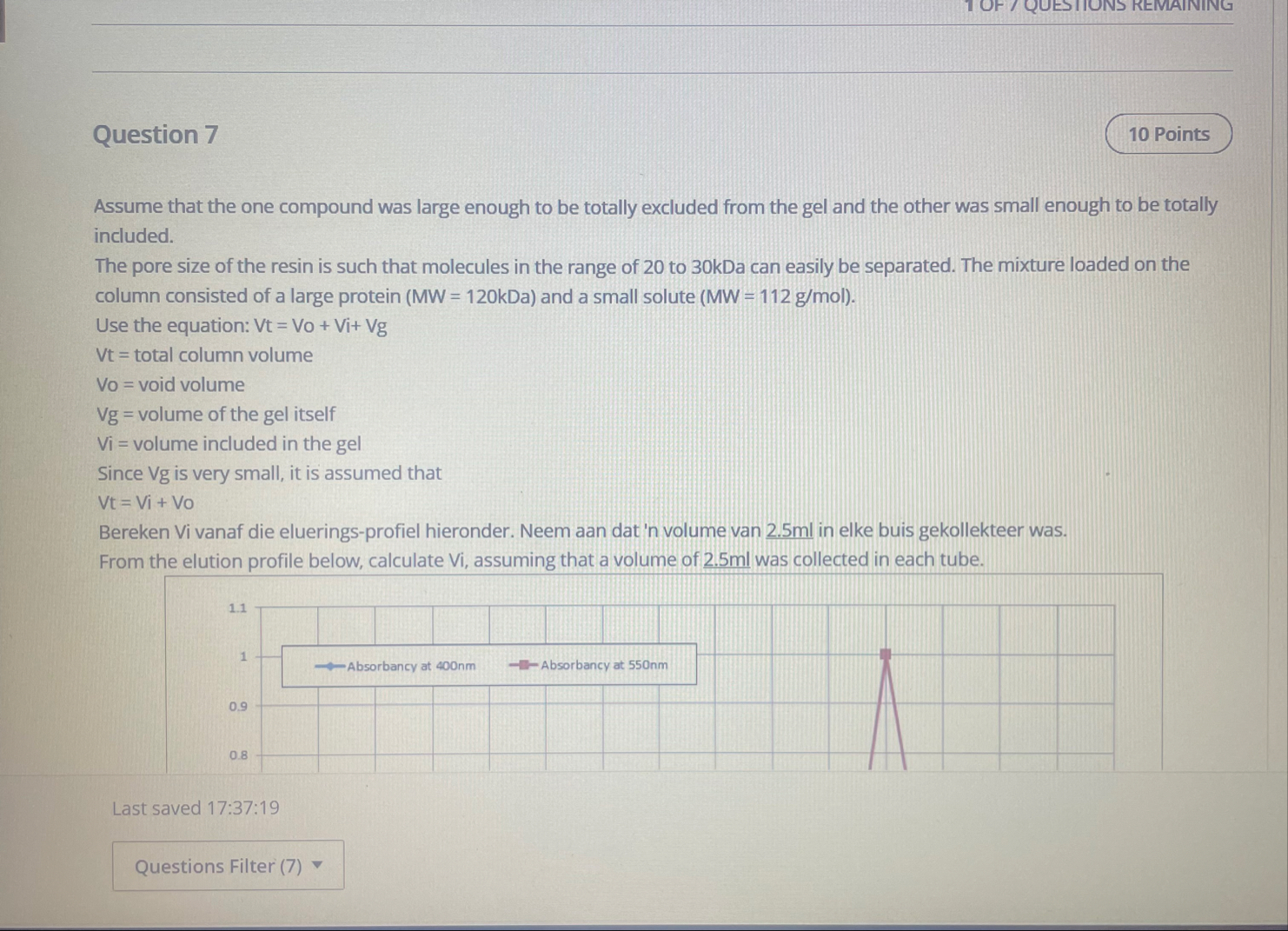 Please help:Find a)The Vi from the following elution | Chegg.com