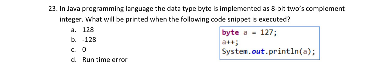 Solved In Java programming language the data type byte is | Chegg.com