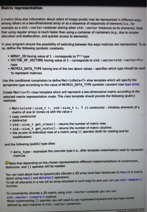 Solved Matrix representation A matrix (thus also information | Chegg.com