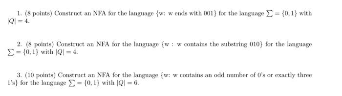 1. (8 points) Construct an NFA for the language {w : | Chegg.com