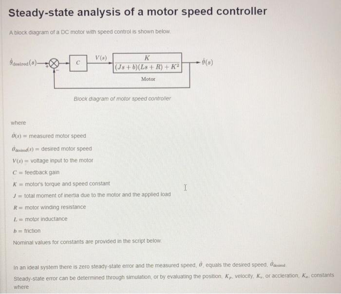 Solved Steady State Analysis Of A Motor Speed Controller A