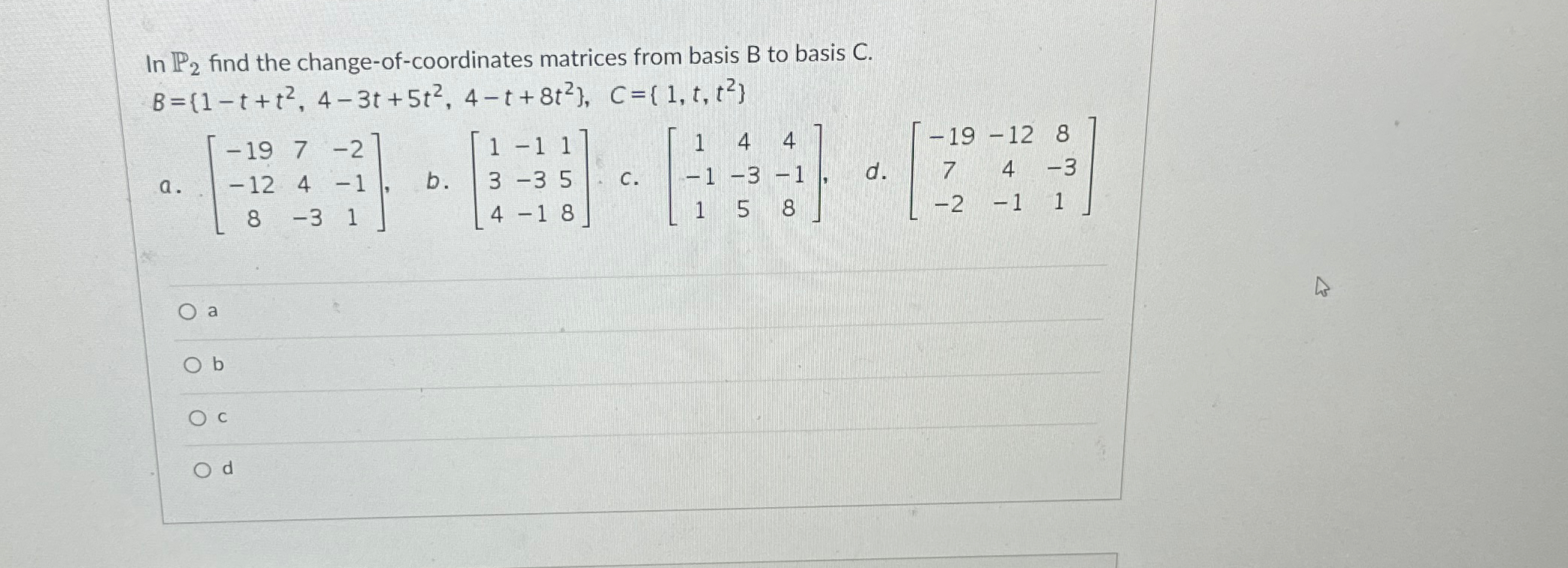 Solved In P2 ﻿find the change-of-coordinates matrices from | Chegg.com