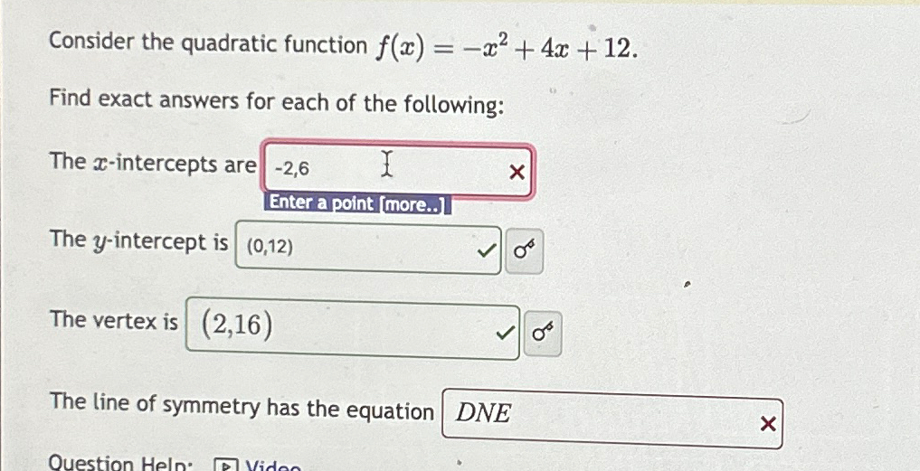 Solved Consider the quadratic function f(x)=-x2+4x+12.Find | Chegg.com