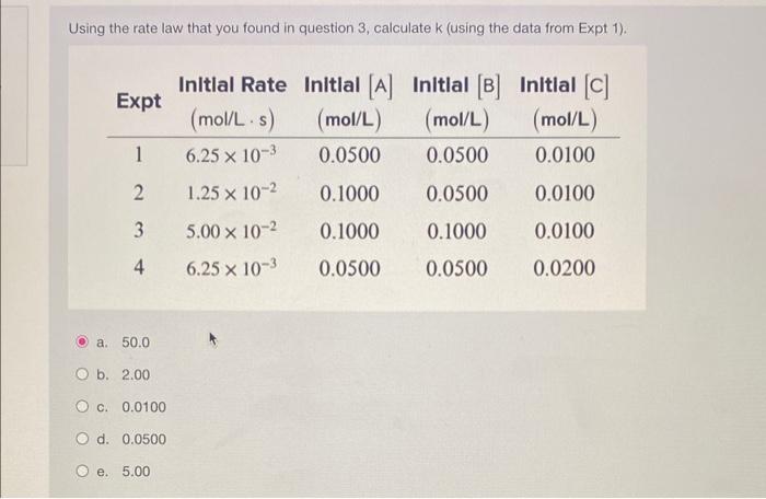 Solved Using the rate law that you found in question 3, | Chegg.com