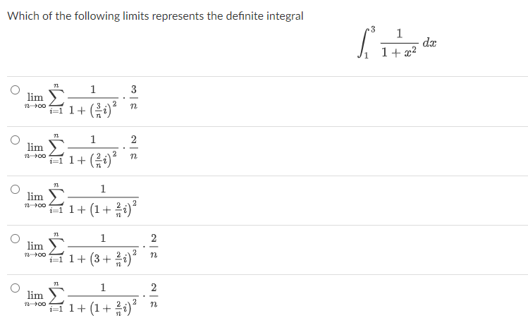 Solved Which of the following limits represents the definite | Chegg.com