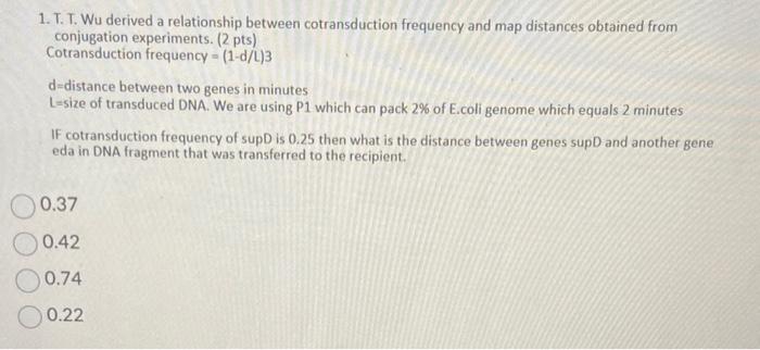 Solved 1. For the following determine cotransduction | Chegg.com