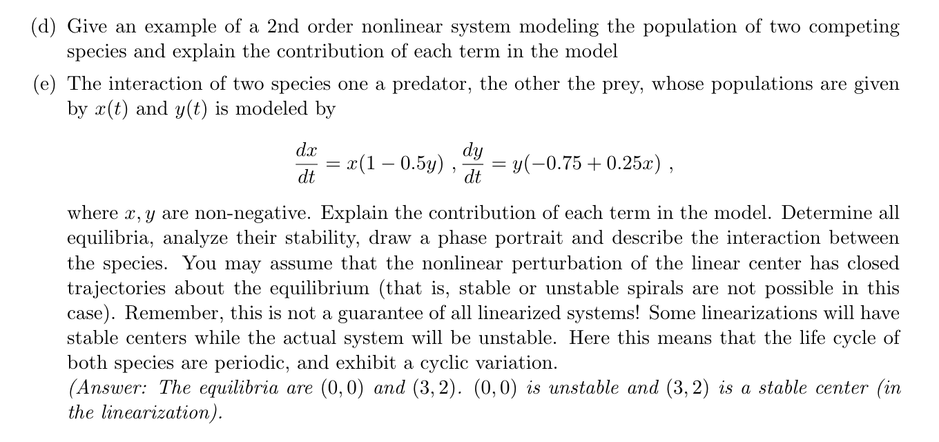 Solved (d) ﻿Give an example of a 2nd order nonlinear system | Chegg.com