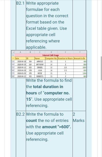 Solved B2.1 Write appropriate formulae for each question in | Chegg.com