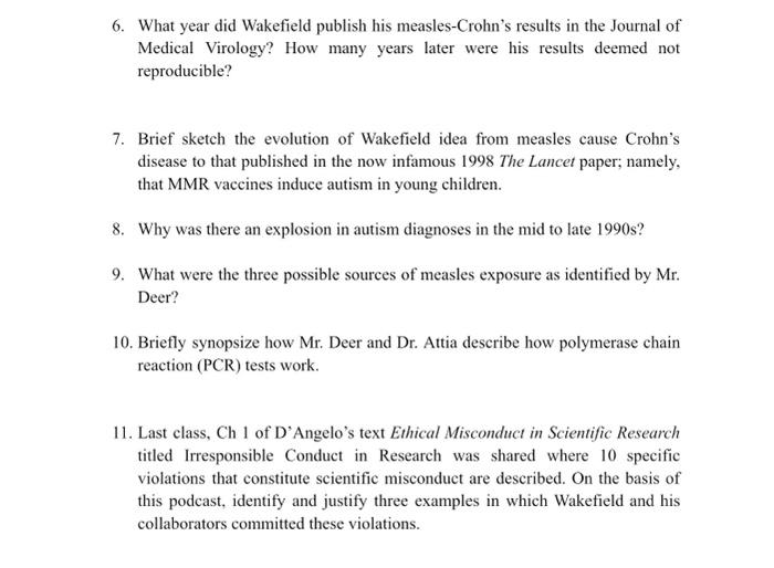 Solved 6. What year did Wakefield publish his | Chegg.com
