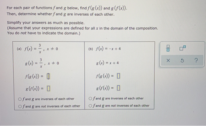 Solved For each pair of functions f and g below, find | Chegg.com