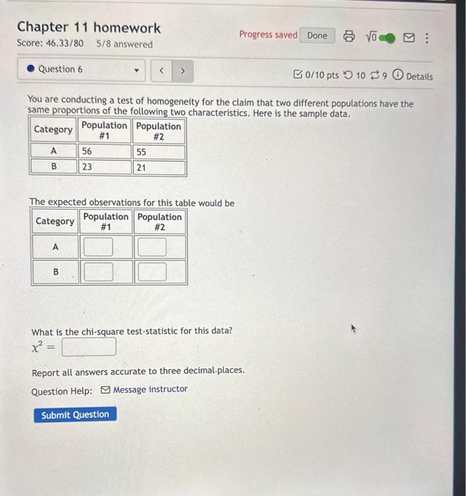 Solved Chapter 11 homework Score: 46.33/805/8 answered | Chegg.com