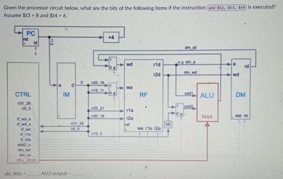 Solved Given the processor circuit below, what are the bits | Chegg.com
