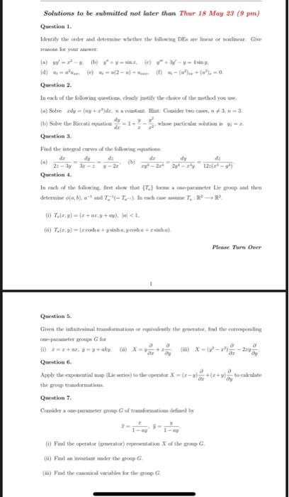 Solved Teisotis far your mibuct (a) 9y′=x2−1 (ib) yn+y=sinx | Chegg.com
