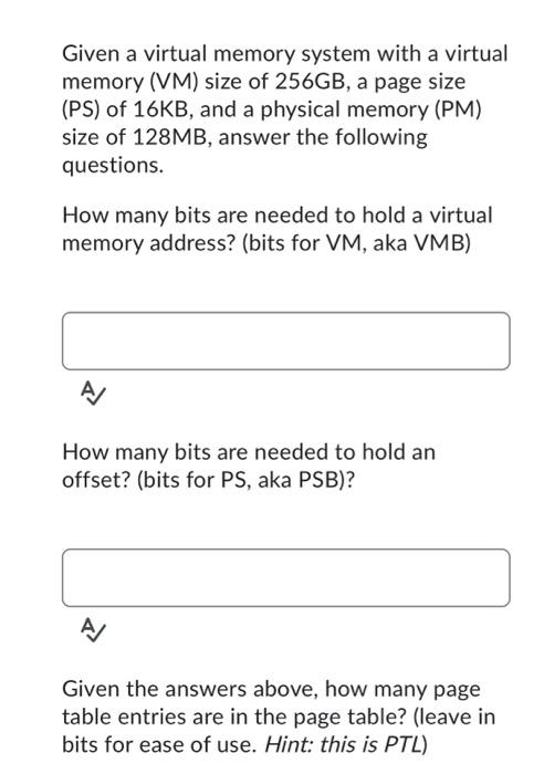 Solved Given A Virtual Memory System With A Virtual Memory 5934