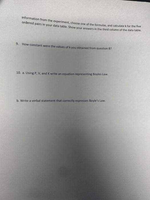 Solved 1. Record the volume \& pressure readings given in | Chegg.com