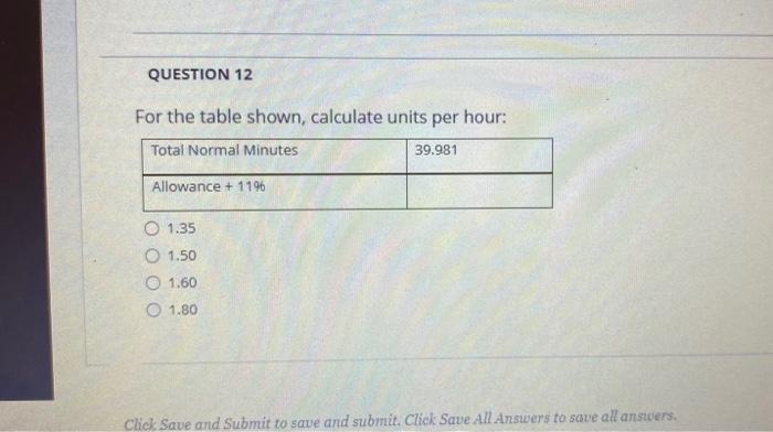 Solved For the table shown, calculate units per hour:Total | Chegg.com