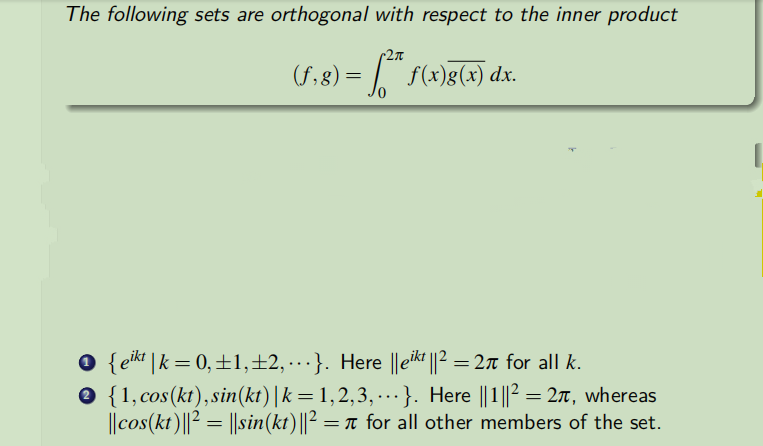 Solved The following sets are orthogonal with respect to the | Chegg.com