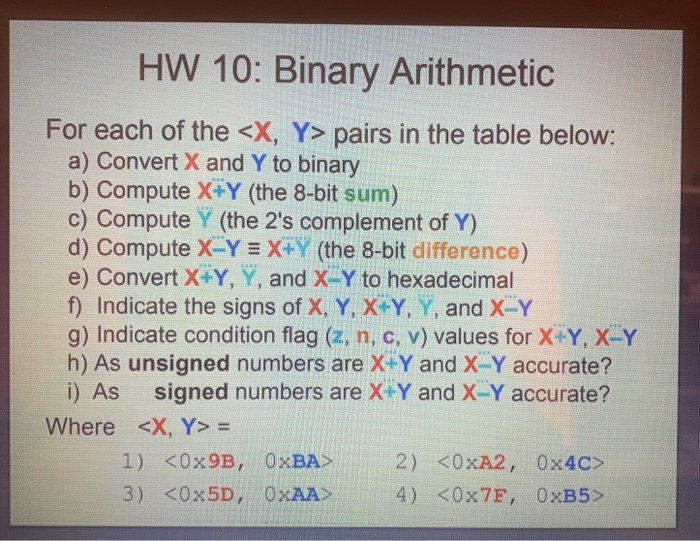 Solved HW 10: Binary Arithmetic For each of the pairs in | Chegg.com