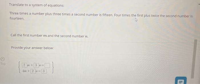 Solved Translate to a system of equations: Three times a | Chegg.com