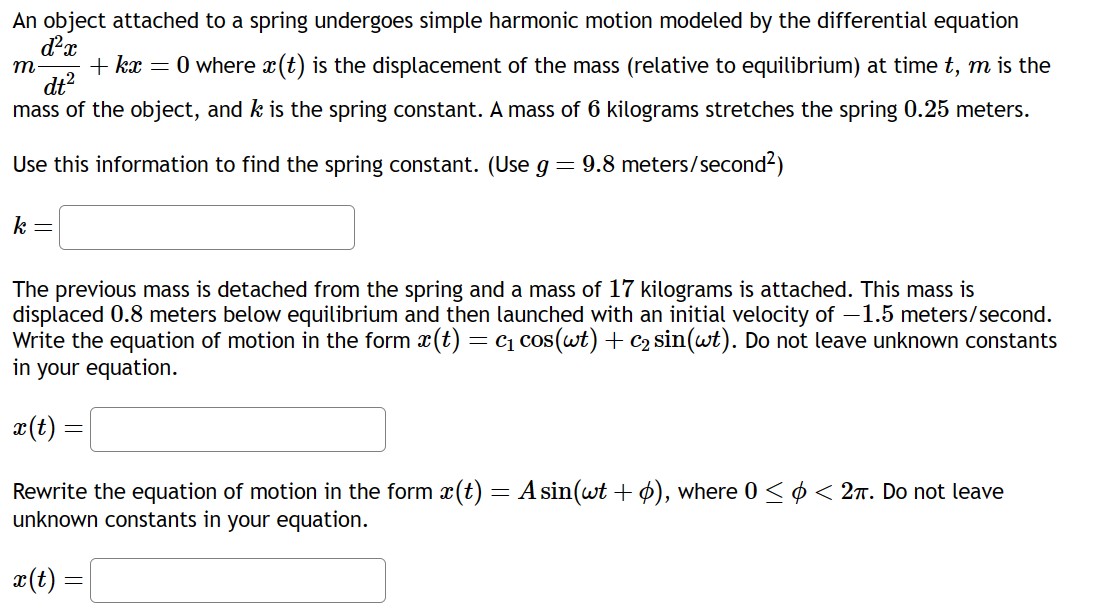 Solved An object attached to a spring undergoes simple | Chegg.com