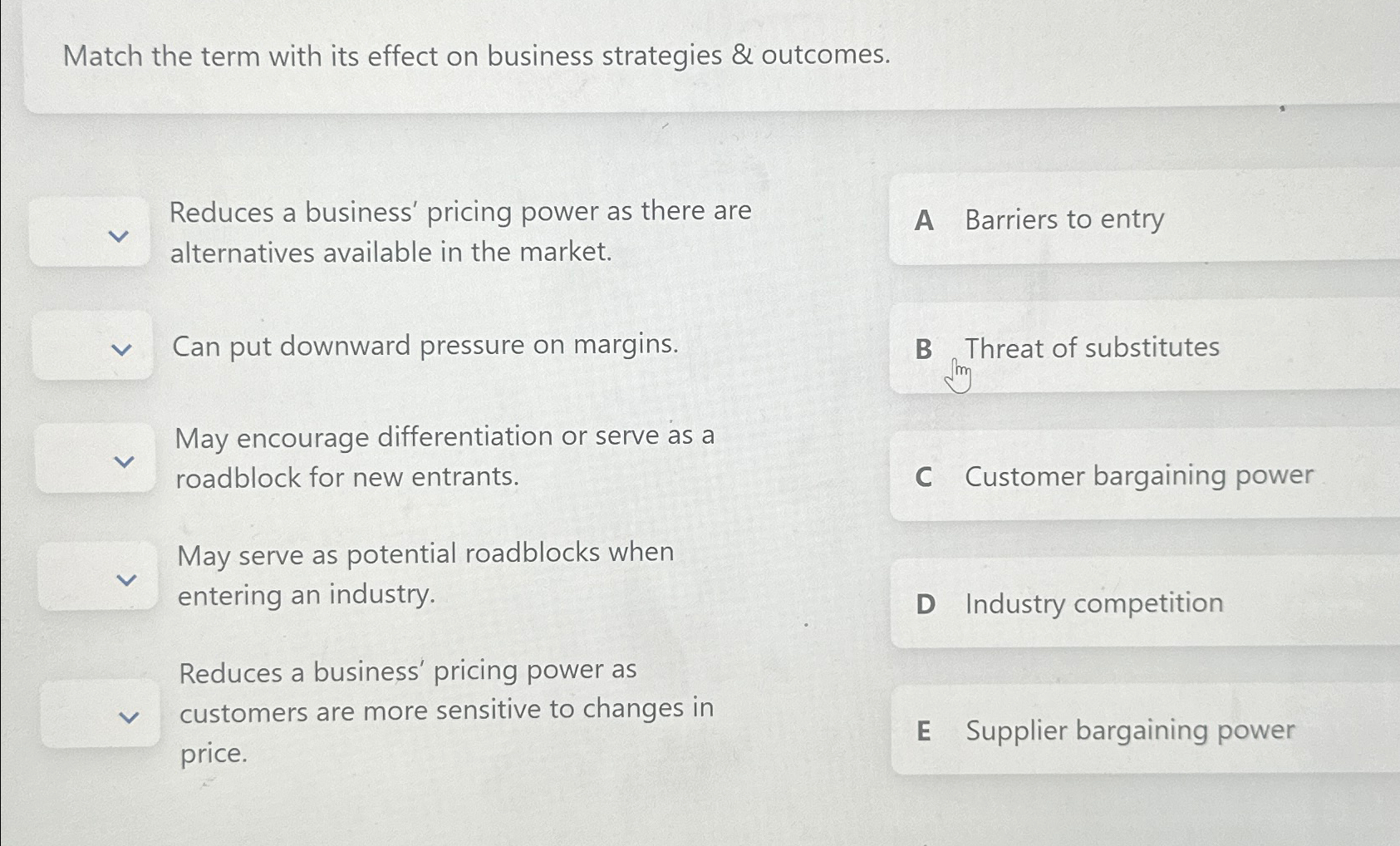 Solved Match the term with its effect on business strategies | Chegg.com
