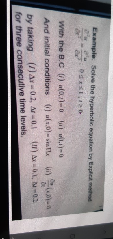 Solved Example: Solve the hyperbolic equation by Explicit | Chegg.com