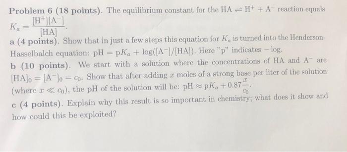 Solved Problem 6 ( 18 points). The equilibrium constant for | Chegg.com