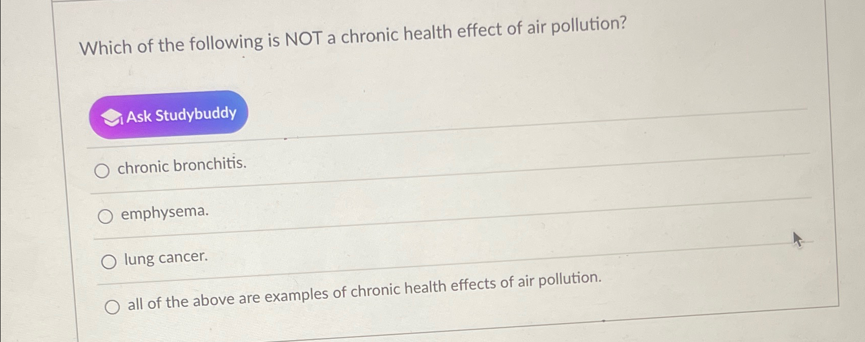 Solved Which of the following is NOT a chronic health effect | Chegg.com