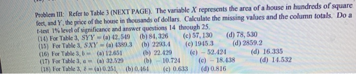 Solved Problem III: Refer to Table 3 (NEXT PAGE). The | Chegg.com
