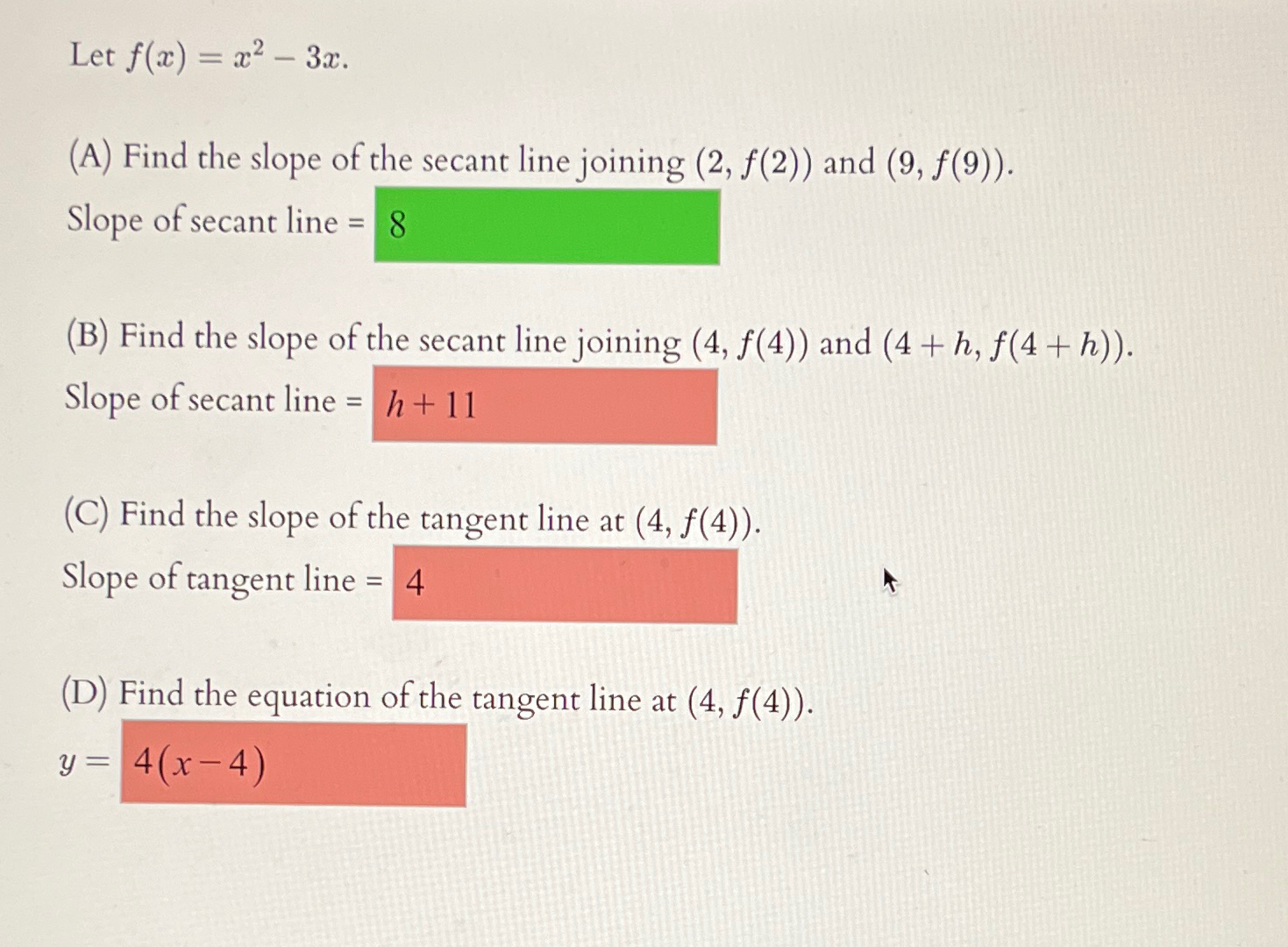 Solved Let f(x)=x2-3x.(A) ﻿Find the slope of the secant line | Chegg.com