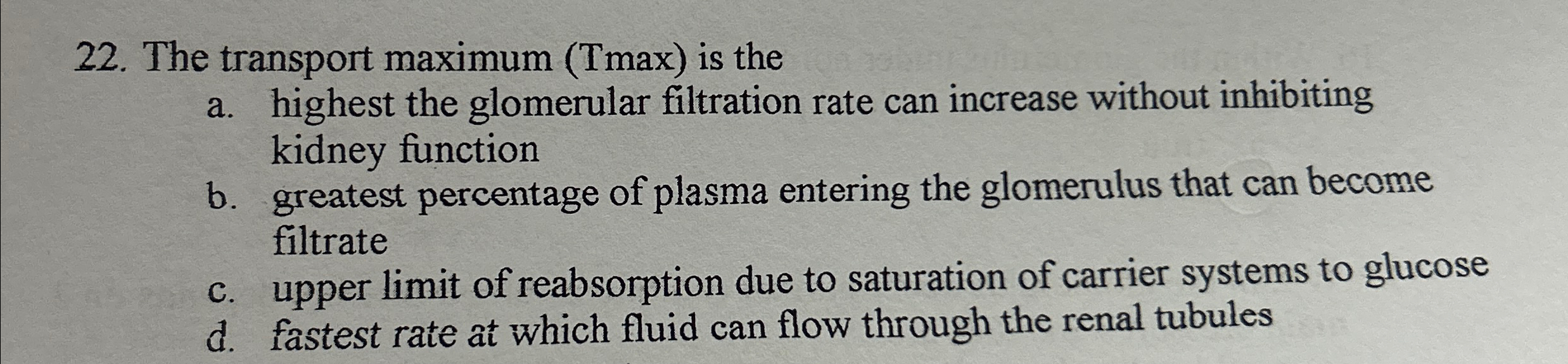 Solved The transport maximum ( ﻿Tmax ) ﻿is thea. ﻿highest | Chegg.com