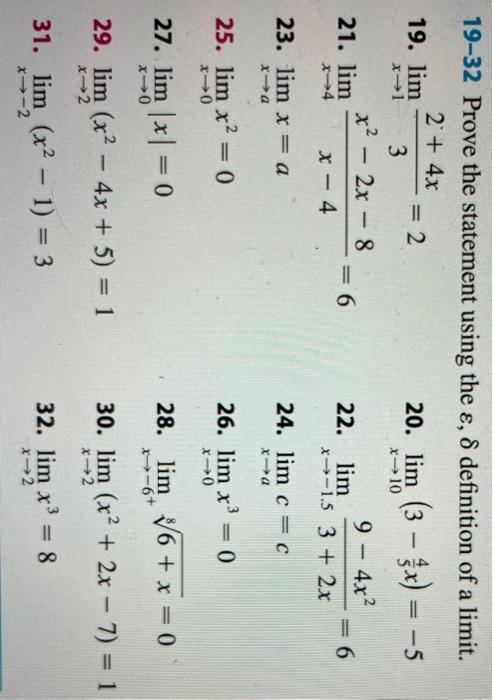Solved 19-32 Prove the statement using the ε, 8 definition | Chegg.com