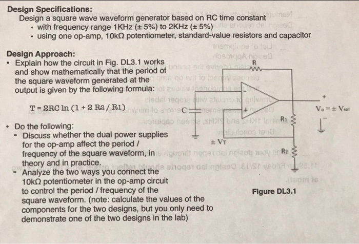 Solved Design Specifications: Design a square wave waveform | Chegg.com