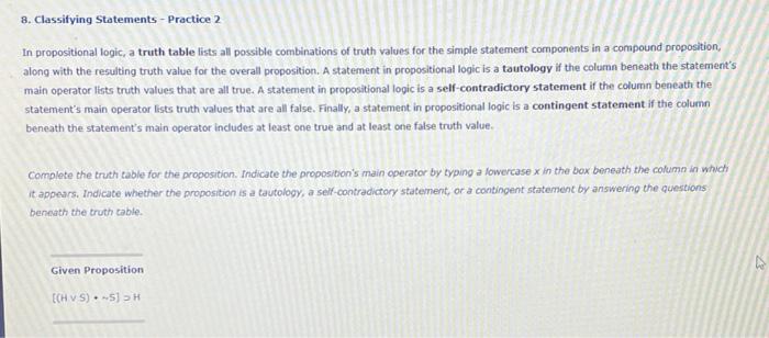 8. Classifying Statements-Practice 2 In propositional | Chegg.com