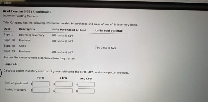 Solved eBook Brief Exercise 6-35 (Algorithmic) Inventory | Chegg.com