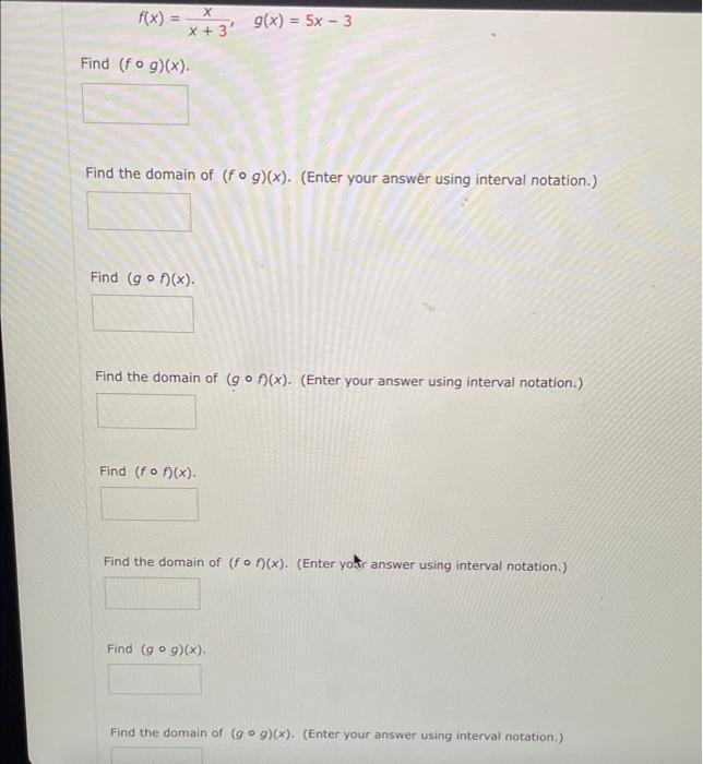 Solved f(x)=x2,g(x)=x−3 Find (f∘g)(x) Find the domain of | Chegg.com