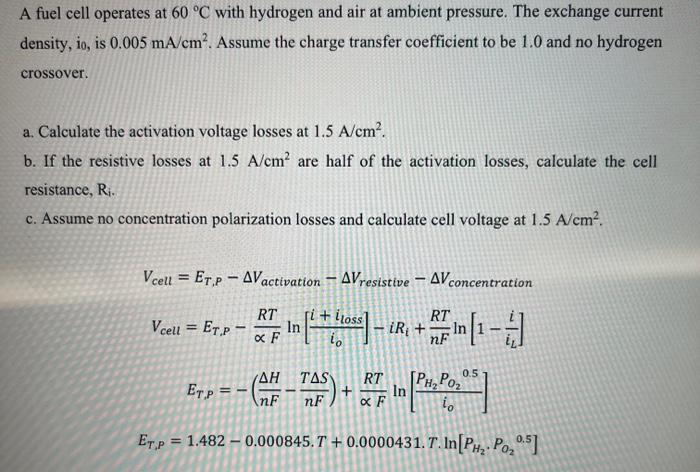 Solved density, io, is 0.005 mA/cm2. Assume the charge | Chegg.com
