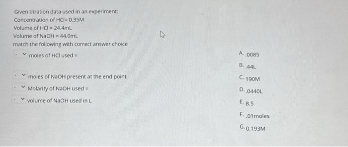 Solved Given titration data used in an experiment: | Chegg.com