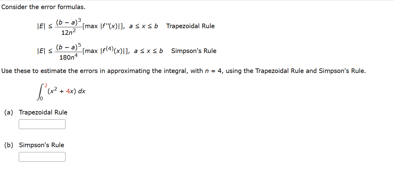 Solved Consider the error formulas. | Chegg.com